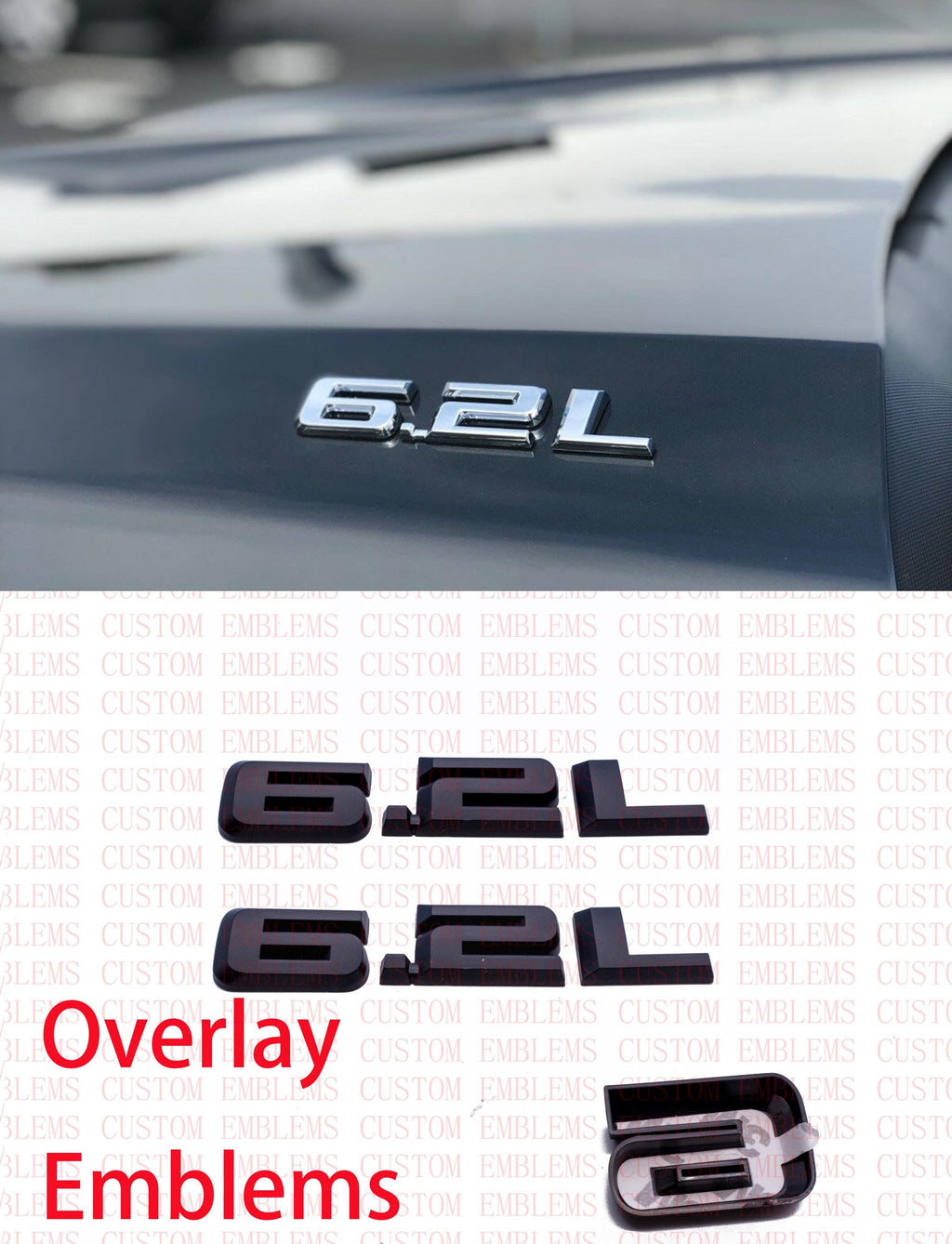 Matte Black 6.2L overlay Emblems Letter Decals Fit With Chevrolet Silv ...